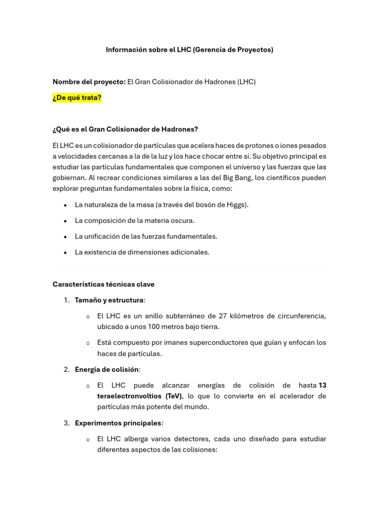 Info LHC | PDF | Gran Colisionador de Hadrones | Experimento Atlas
