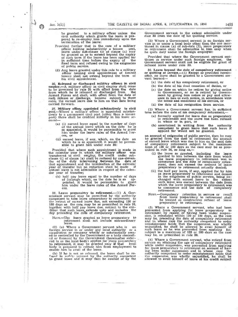 Military Leave Rules for Officers | PDF | Salary | Pension