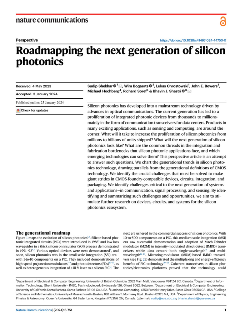 Future Roadmap for Silicon Photonics | PDF | Integrated Circuit | Photonics