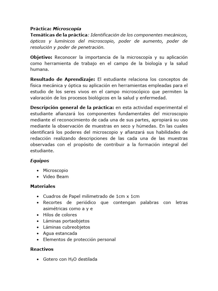 Práctica de Micros | PDF | Microscopio | Óptica