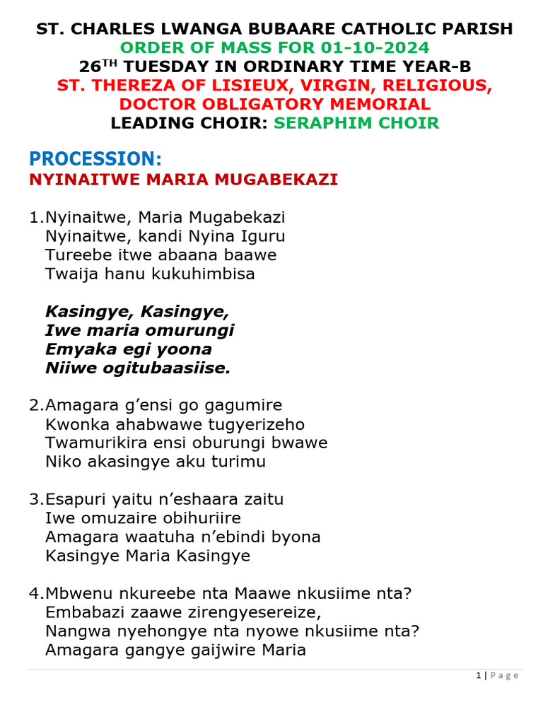 Catholic Mass Order 01-10-2024 | PDF | Christian Worship And Liturgy ...