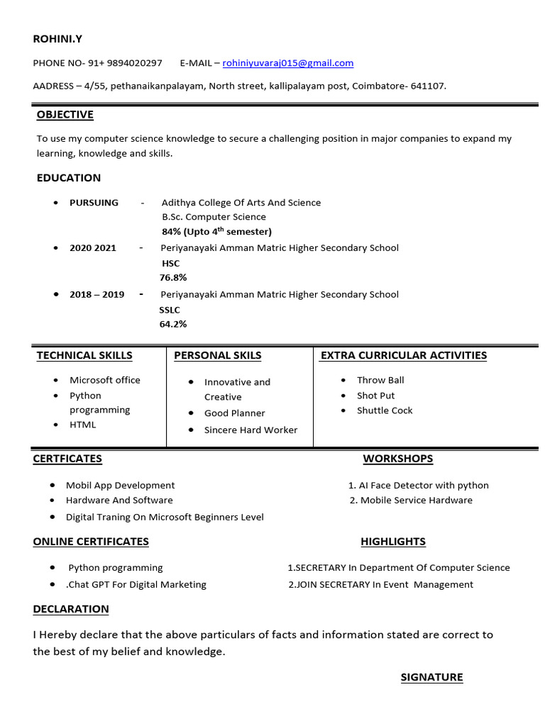 Rohini Resume | PDF