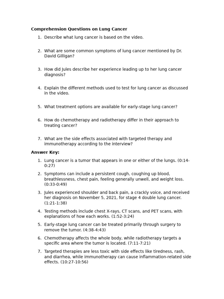 Comprehension Questions On Lung Cancer | PDF | Lung Cancer | Cancer