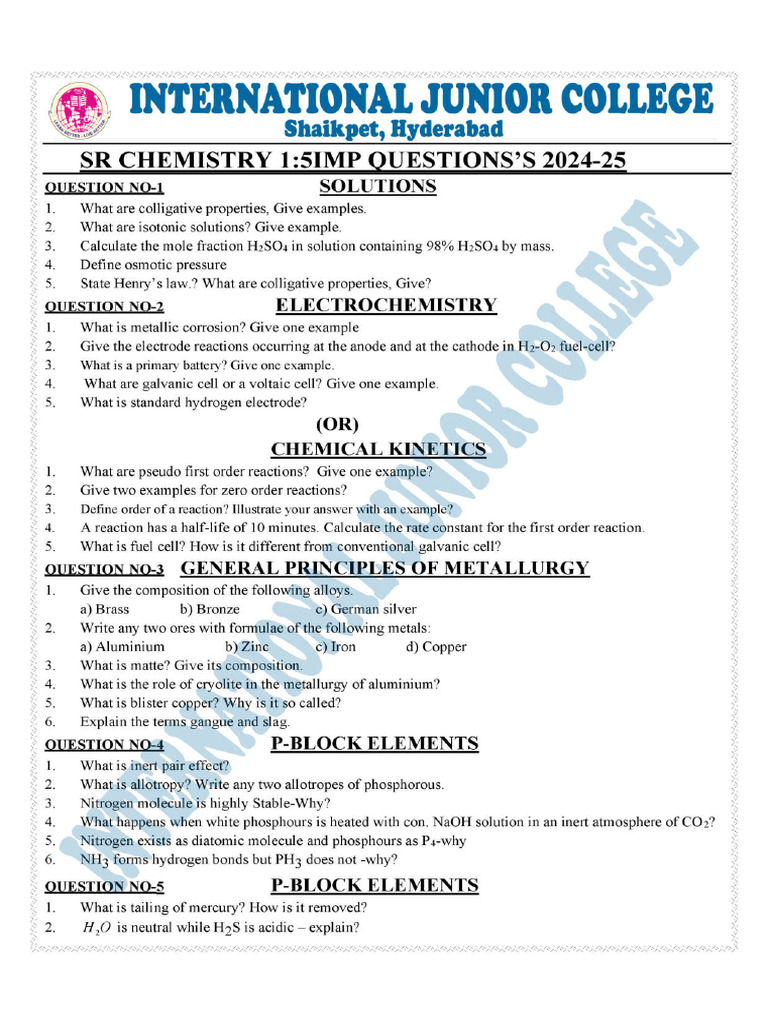 CHEMISTRY - II IMP QPs | PDF