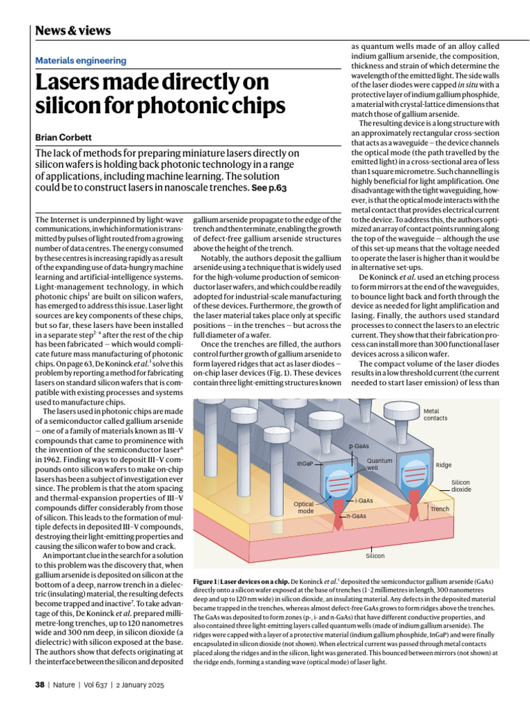 Lasers Made Directly On Silicon For Photonic Chips: News & Views | PDF ...