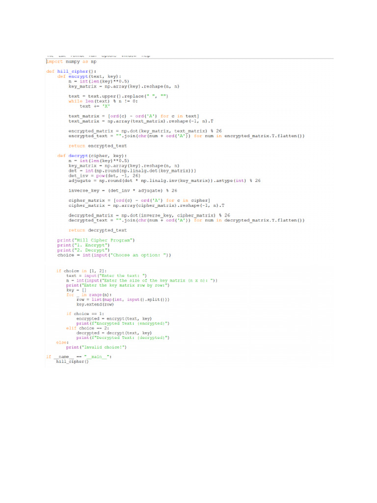 HILL CIPHER CODE | PDF