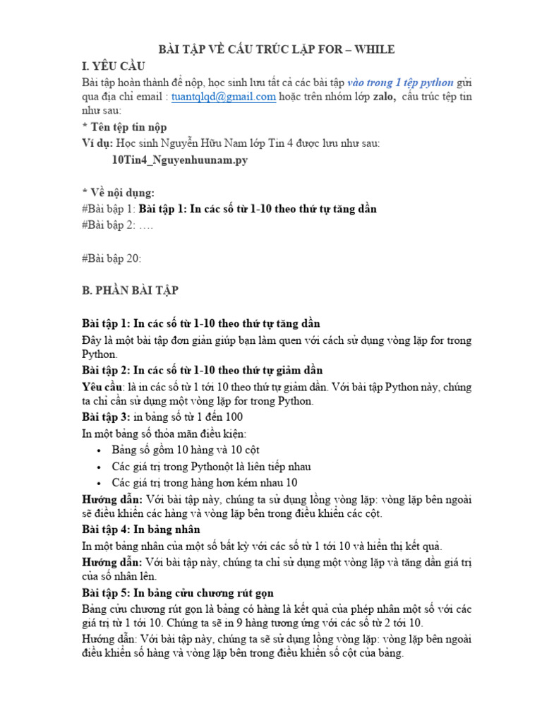 20 Bai Tap Cau Truc Lap Tron Python | PDF