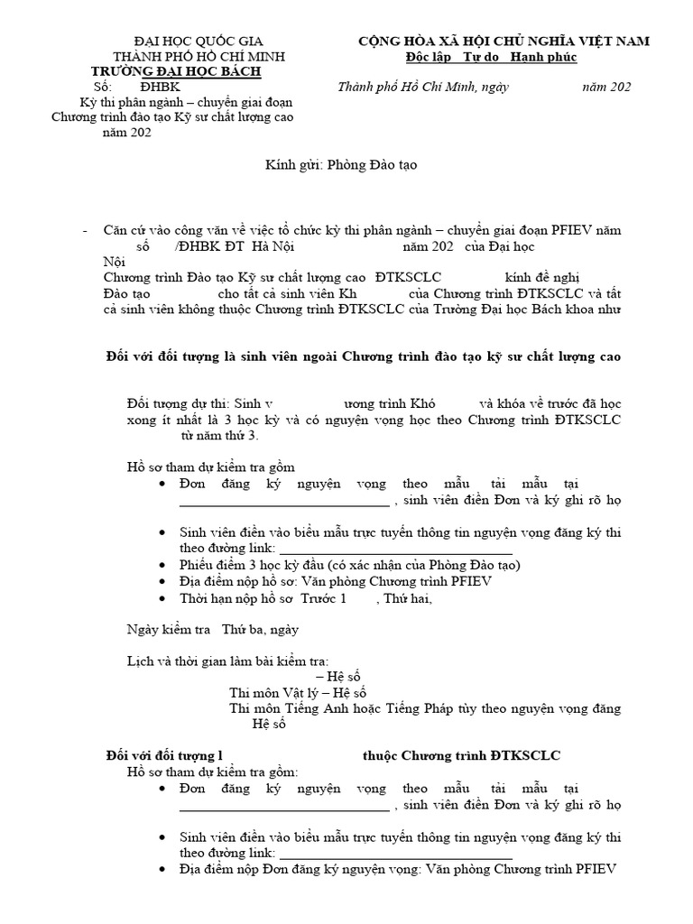 CV5 - Tuyen Sinh Thi Phan Nganh - Chuyen Giai Doan PFIEV Nam 2025 | PDF