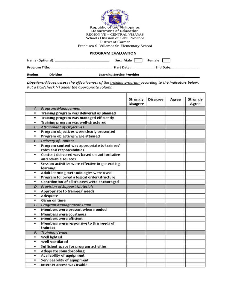 Training Evaluation Form | PDF