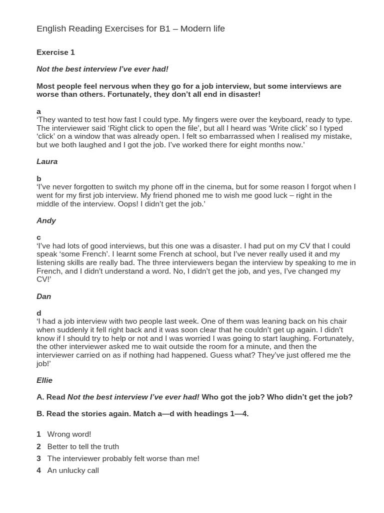 English B1 Reading: Interviews & Apps | PDF