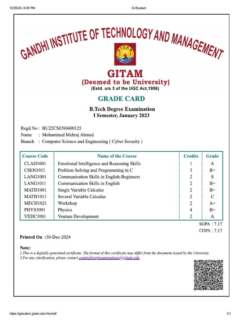 Grade Card 1 | PDF