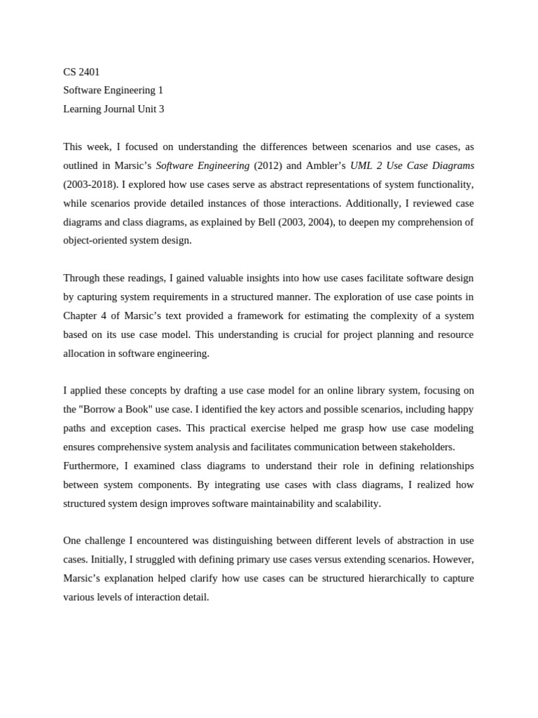CS 2401 Learning Journal Unit 3 | PDF | Use Case | System CS 2401 Learning Journal Unit 3 | PDF | Use Case | System