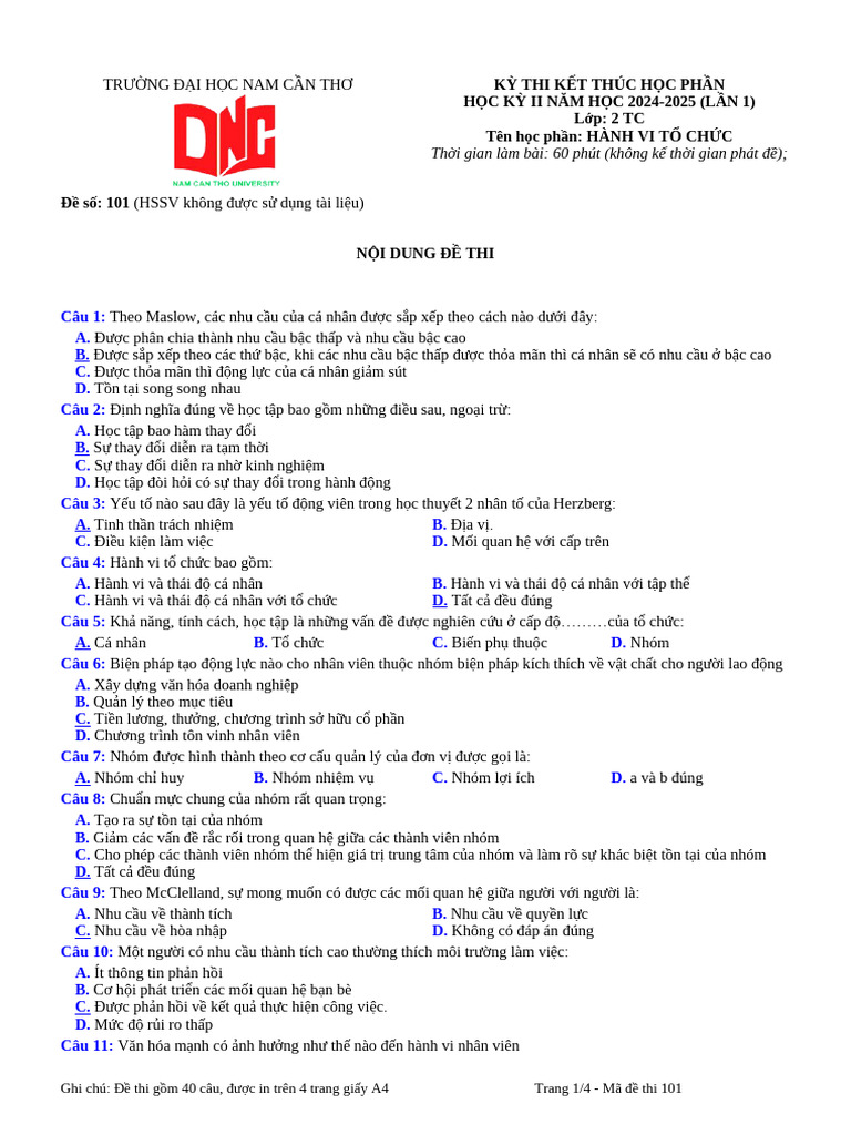 Ôn Thi 2 TC HKII - 2024-2025 | PDF