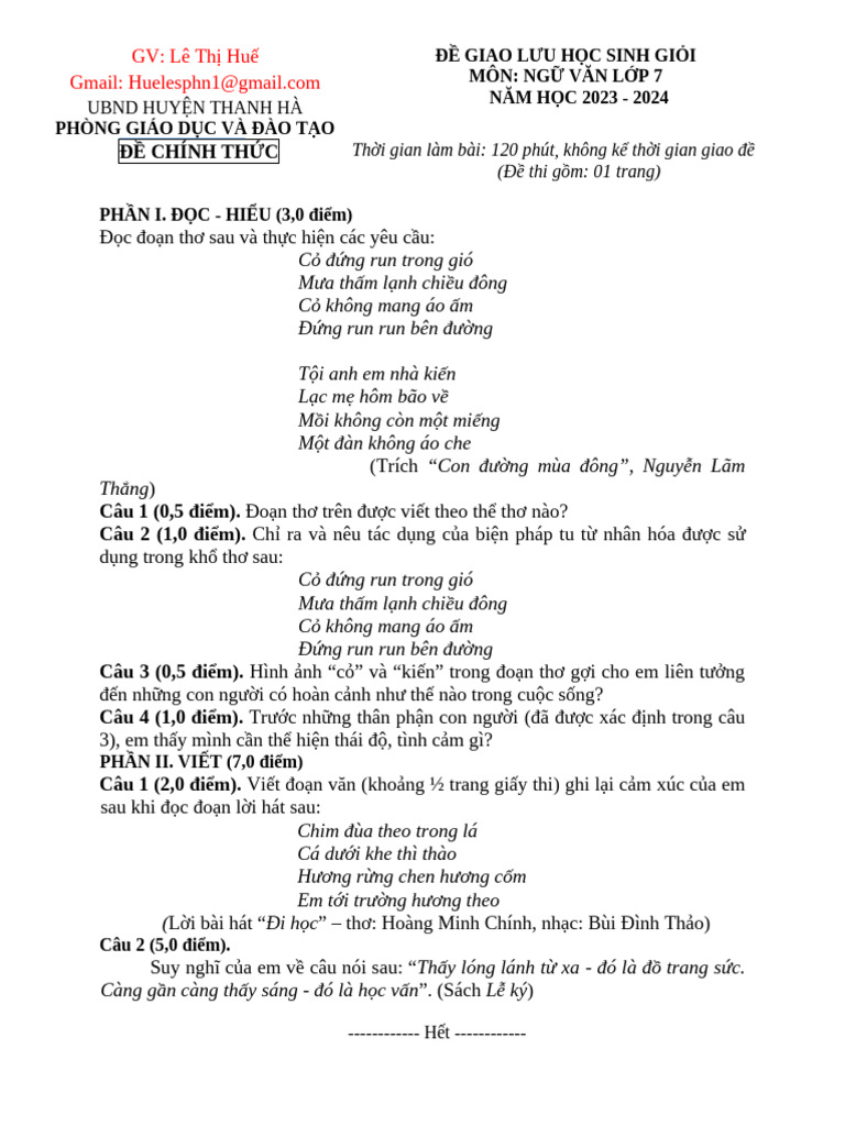 ĐỀ GIAO LƯU HSG CHUẨN LỚP 7. 23-24 | PDF