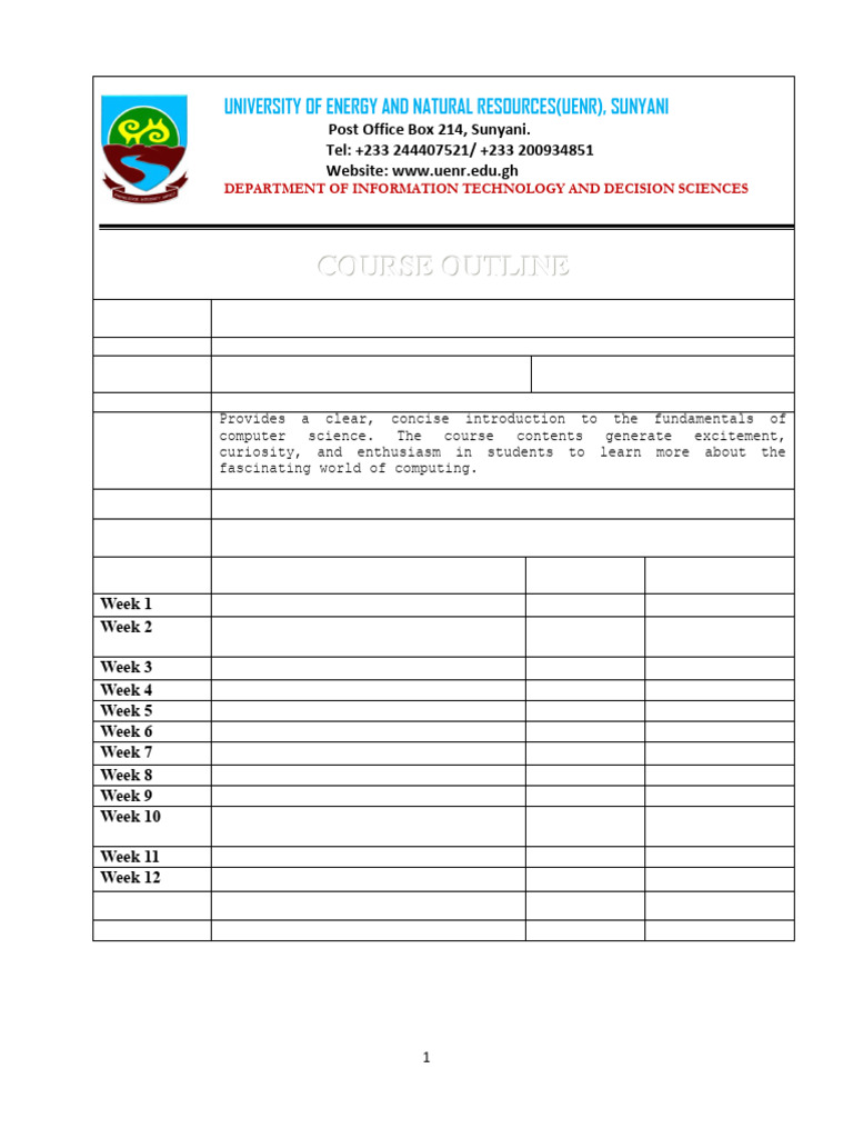 05 2024-2025 INFT 151 Course Outline Fundamentals of Computing BSc. Information Technology | PDF ...