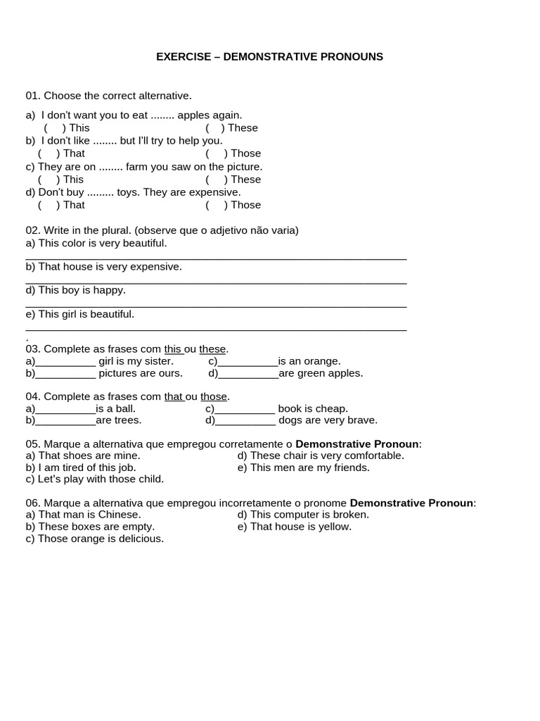 Exercise - Demonstratives | PDF
