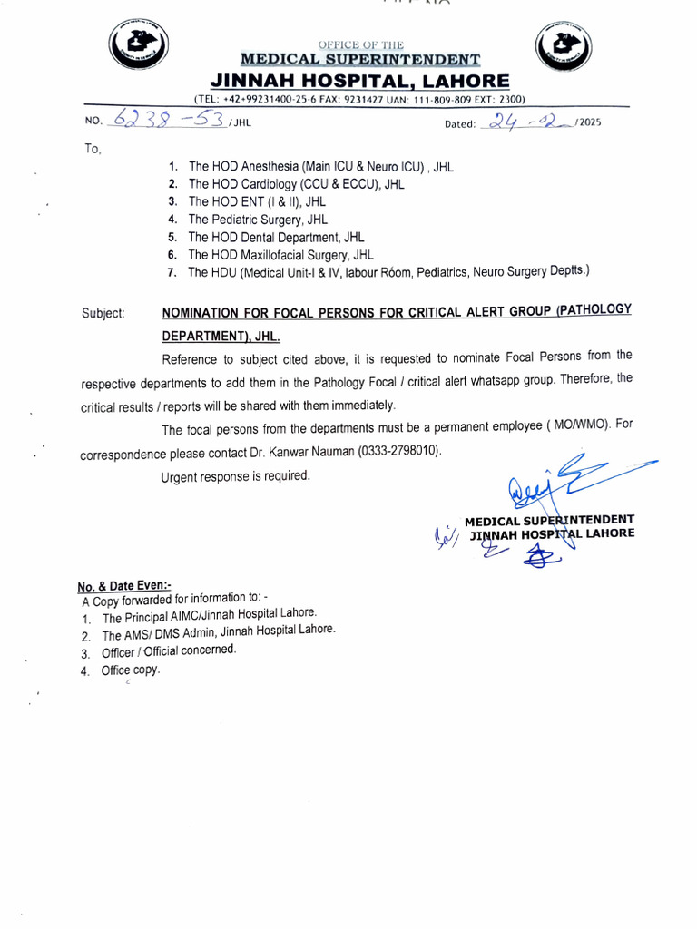 Critical Alert Focal Persons | PDF