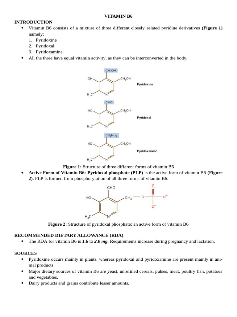 Vitamin B6: Functions, Sources, and RDA | PDF | Biosynthesis | Organic ...