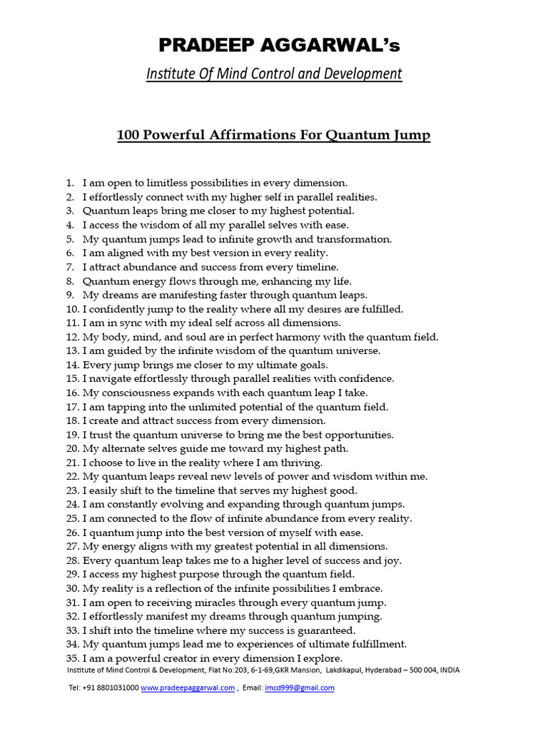 100 Powerful Affirmations For Quantum Jump | PDF | Reality | Self