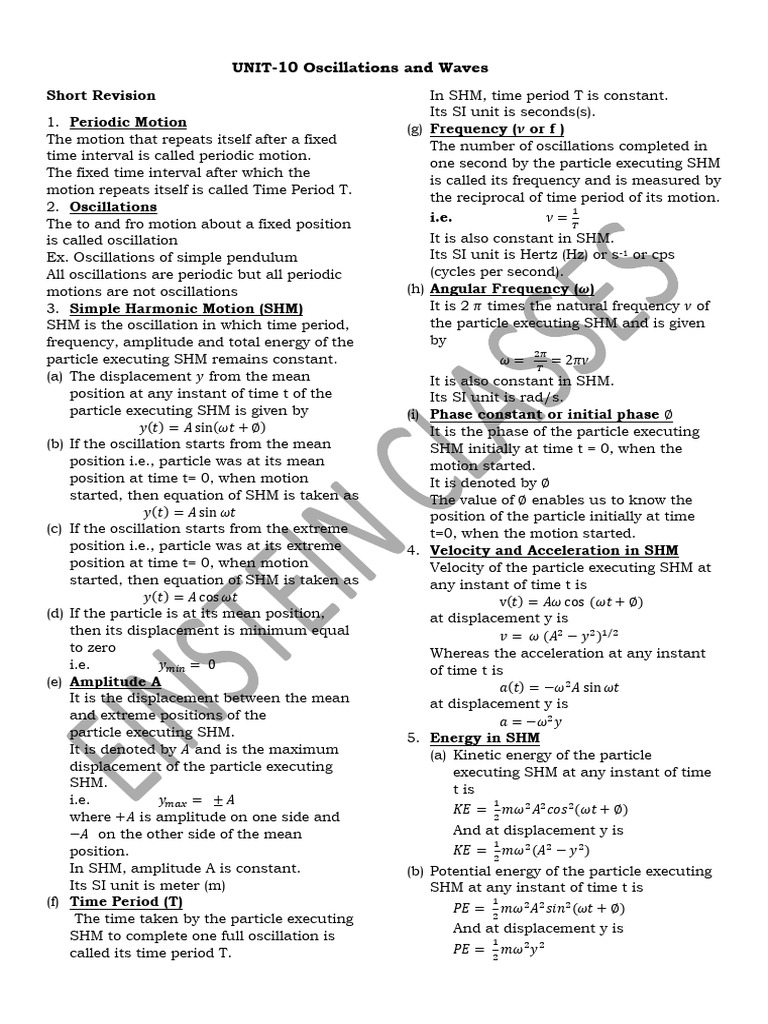 UNIT-10 Oscillations and Waves Short Revision | PDF | Waves | Sound
