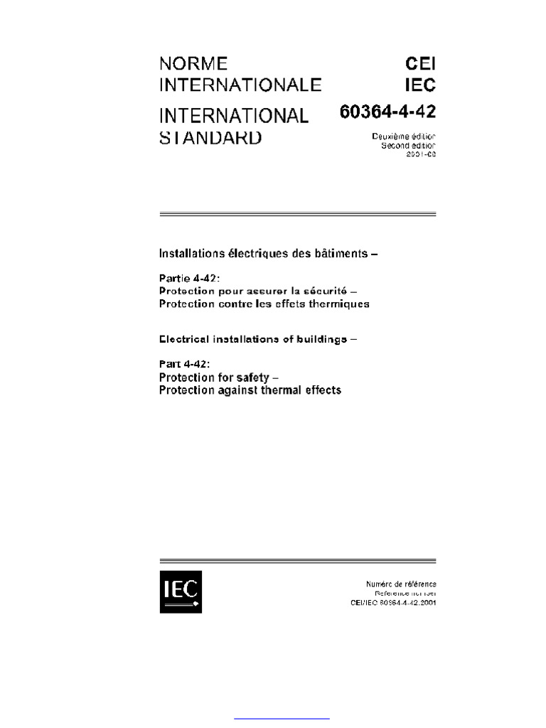 IEC 364-4-42 - Tel. @electrical - Standards | PDF | International Electrotechnical Commission