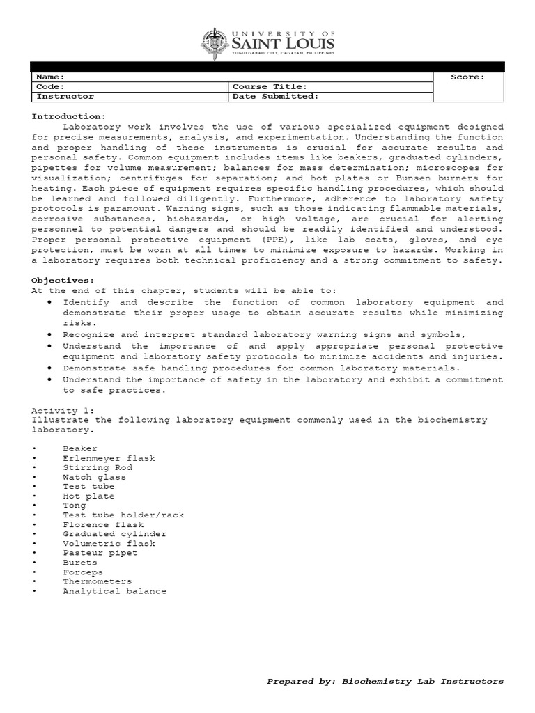Activity 1 Laboratory Safety | PDF | Laboratories | Safety