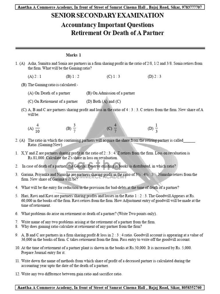 Retirement and Death of Partner | PDF | Goodwill (Accounting) | Balance ...