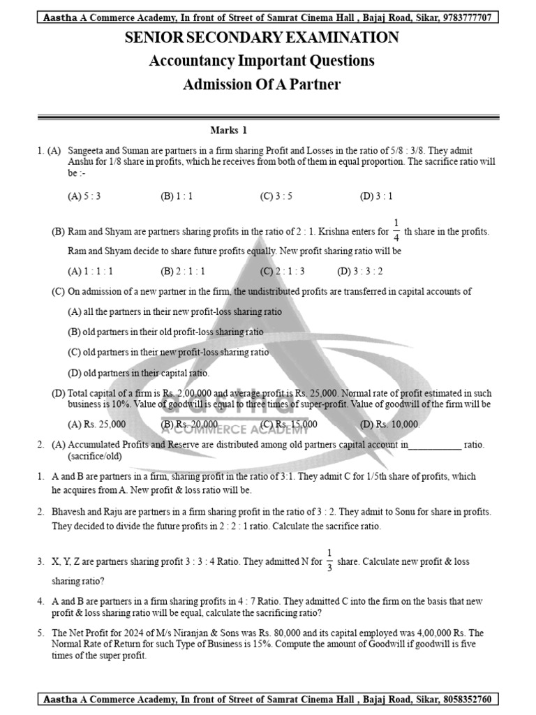 Admission of A Partner | PDF | Balance Sheet | Goodwill (Accounting)