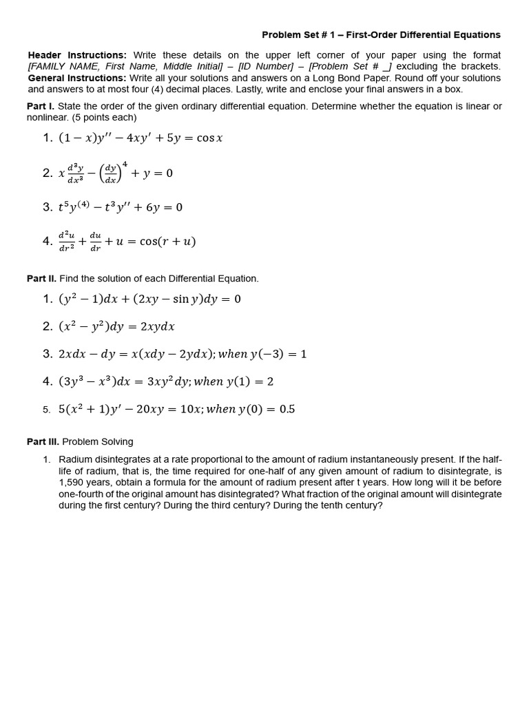 First-Order Differential Equations | PDF | Differential Equations ...