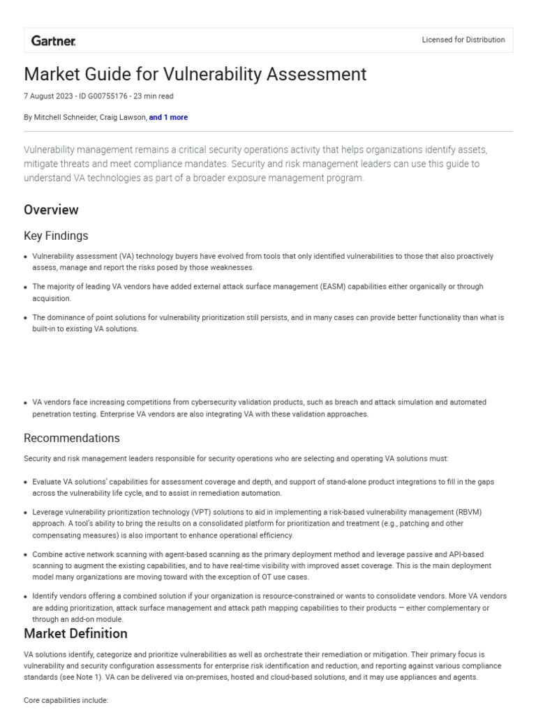 Market Guide For Vulnerability Assessment | PDF | Computer Security | Security
