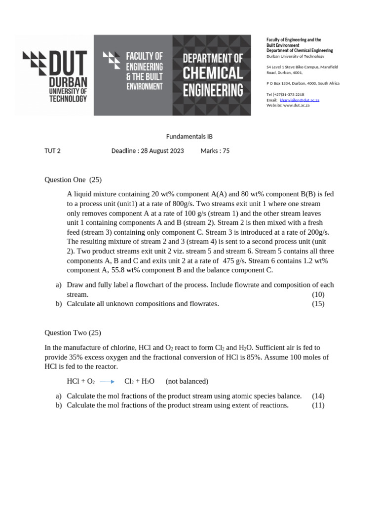 tut2 2023 | PDF | Mole (Unit) | Physical Chemistry