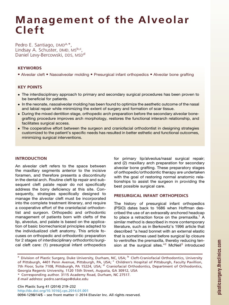 Management of The Alveolar Cleft - Cps | PDF | Orthodontics | Human Nose