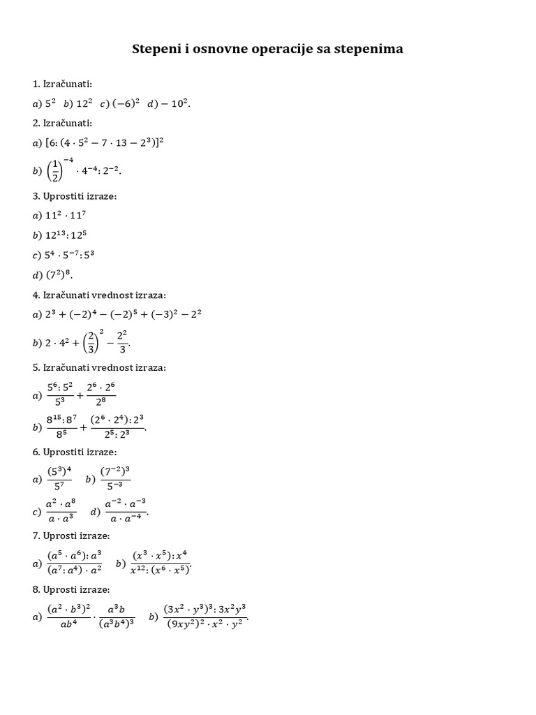 Stepeni Zadaci Za Vec5bebu | PDF