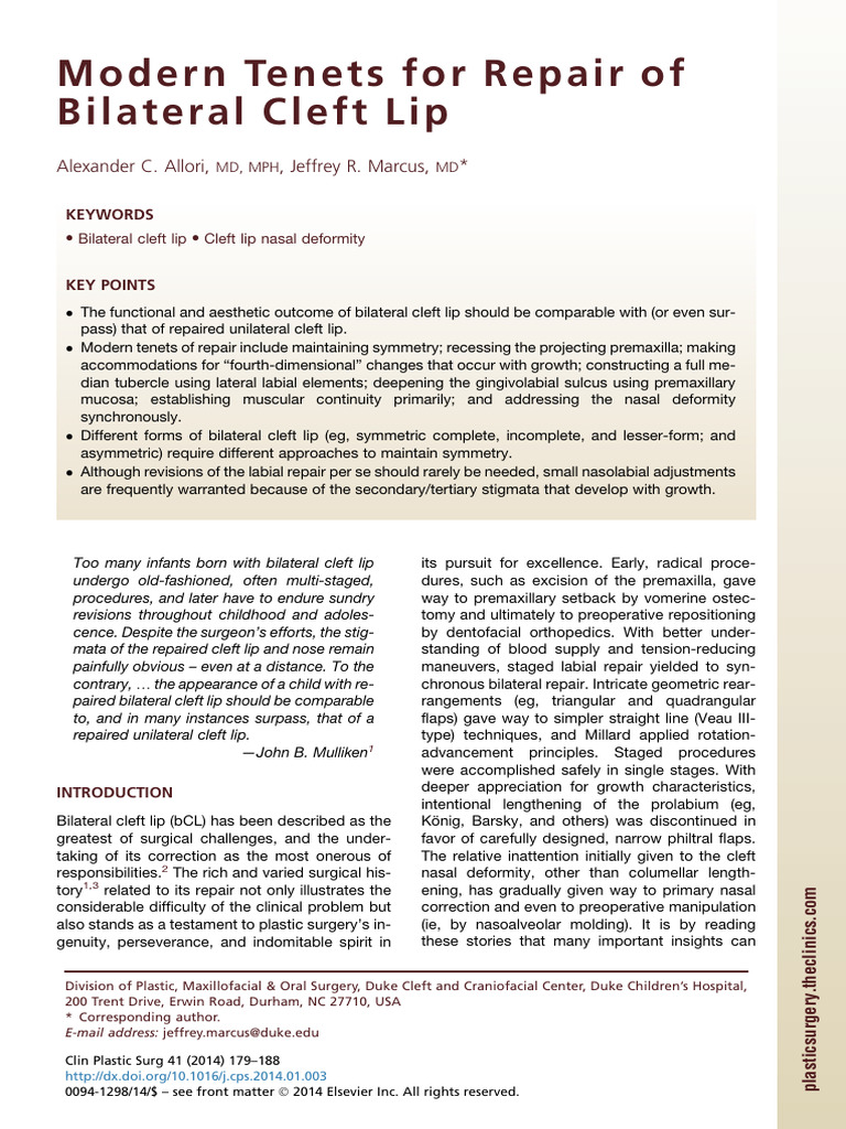 Modern Tenets For Repair of Bilateral Cleft Lip - CP | PDF | Human Nose ...