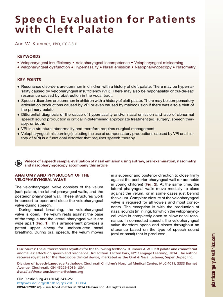 Speech Evaluation For Patients With Cleft Palate - C | PDF | Phonetics ...