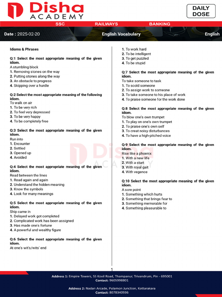English Vocabulary English 2025-02-20 Disha | PDF