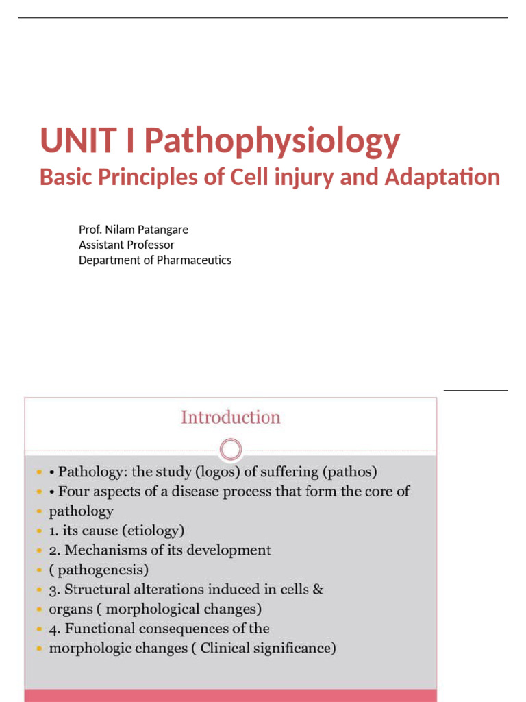 Cell Injury and Adaptation Unit 1 Pathophysiology | PDF