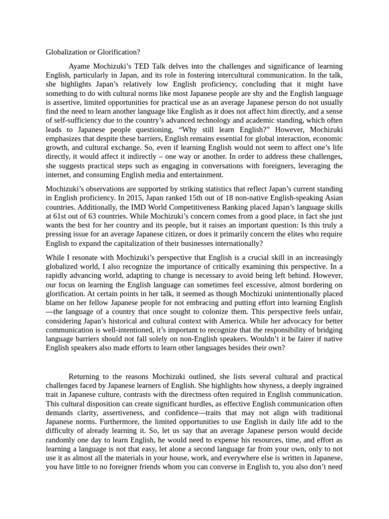 Globalization or Glorification PC-A Reflection Paper | PDF | Cross ...