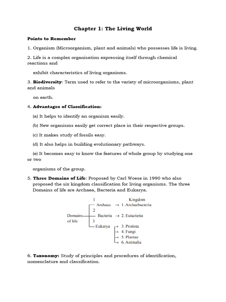 Grade 11 Biology Chapter 1 Quick Notes | PDF | Taxonomy (Biology) | Species