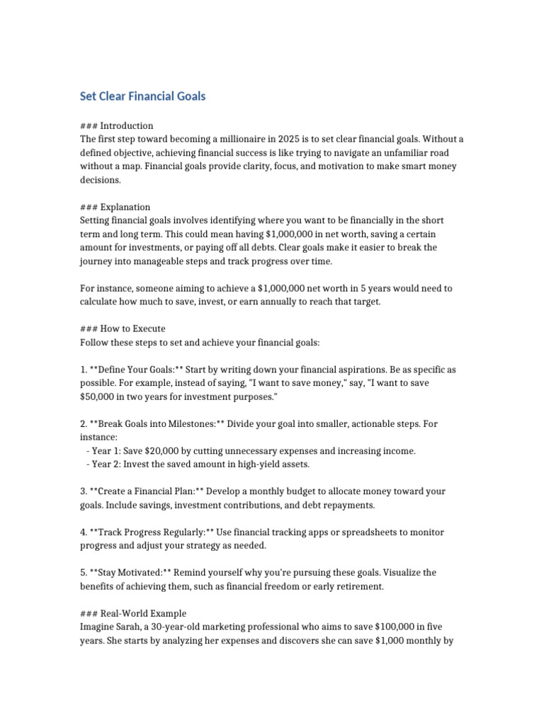 Sample Set Clear Financial Goals | PDF | Goal | Expense