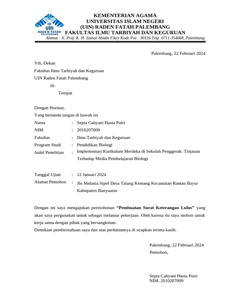 Permohonan Surat Keterangan Lulus | PDF