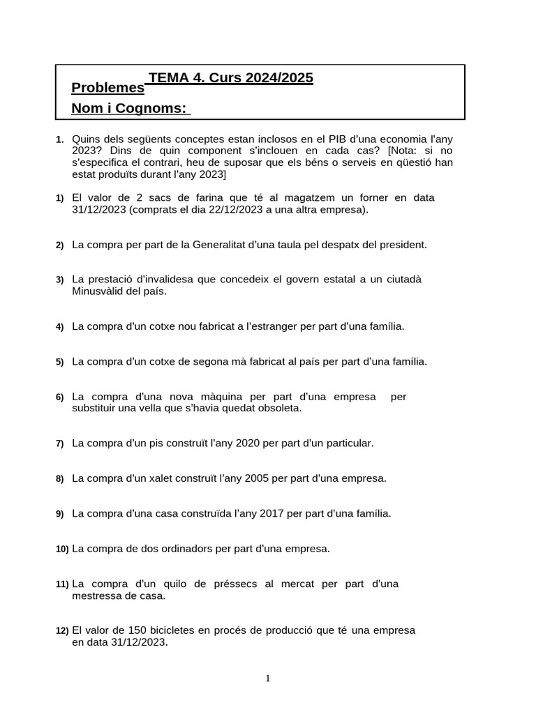 Enuciats Problemes Tema 4 | PDF