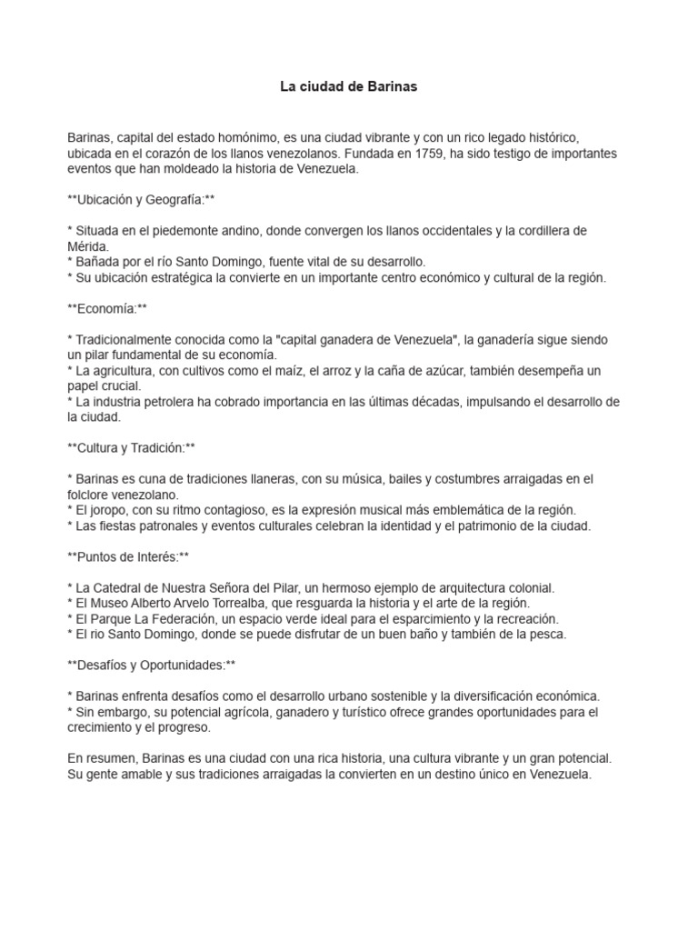 Barinas: Capital y Cultura Venezolana | PDF