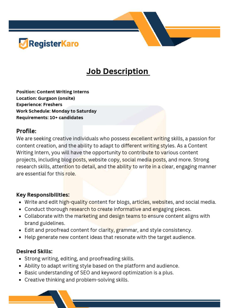 JD - Content Writing Intern | PDF