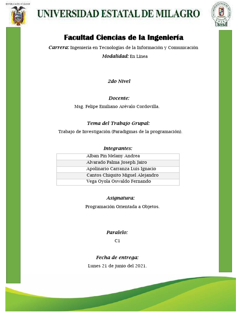 Tarea Grupal de POO | PDF | Paradigmas de programación | Objeto (informática)