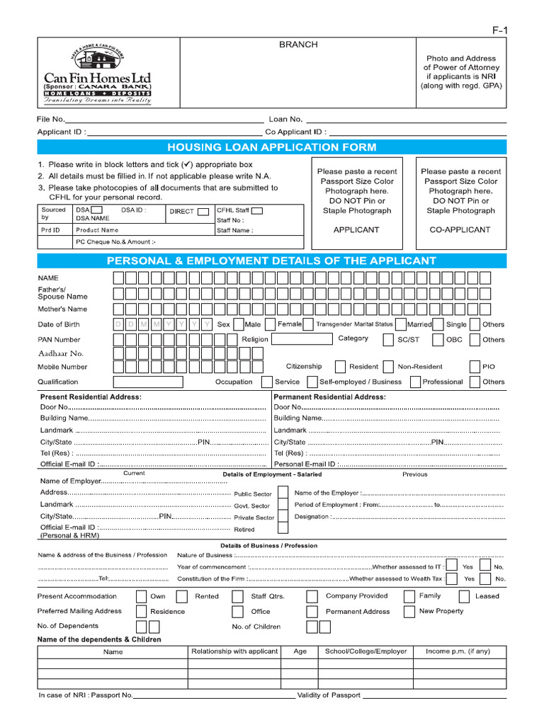 Housing Loan Application Form | PDF