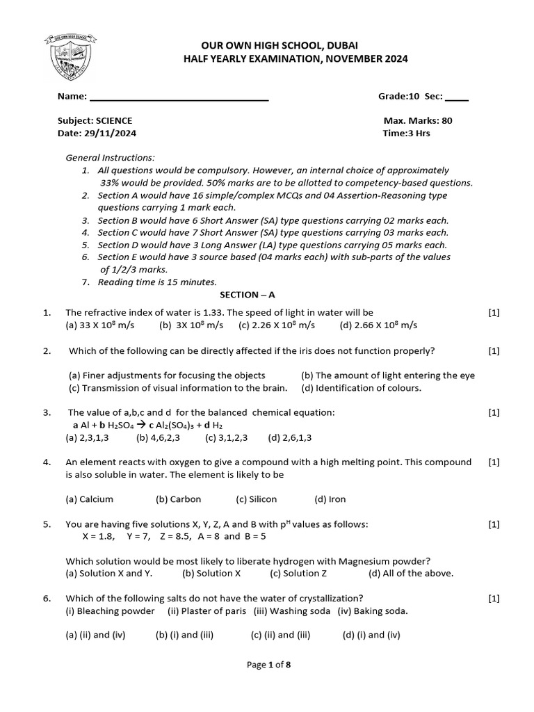 GR 10 Science Hye Question Paper2024-25 | PDF | Thyroid Stimulating Hormone | Sodium Carbonate