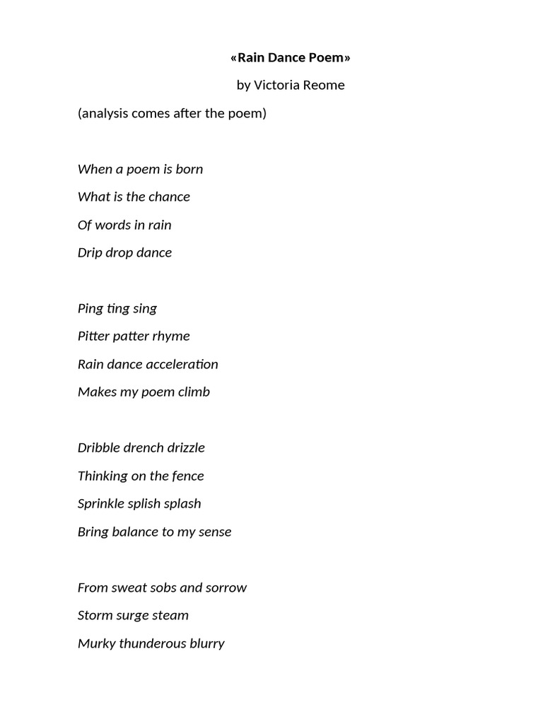 Rain Dance Poem Analysis and Techniques | PDF