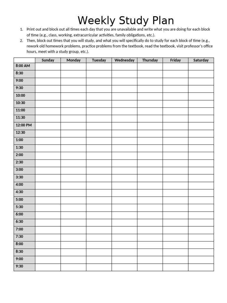 Weekly Monthly Study Plan | PDF