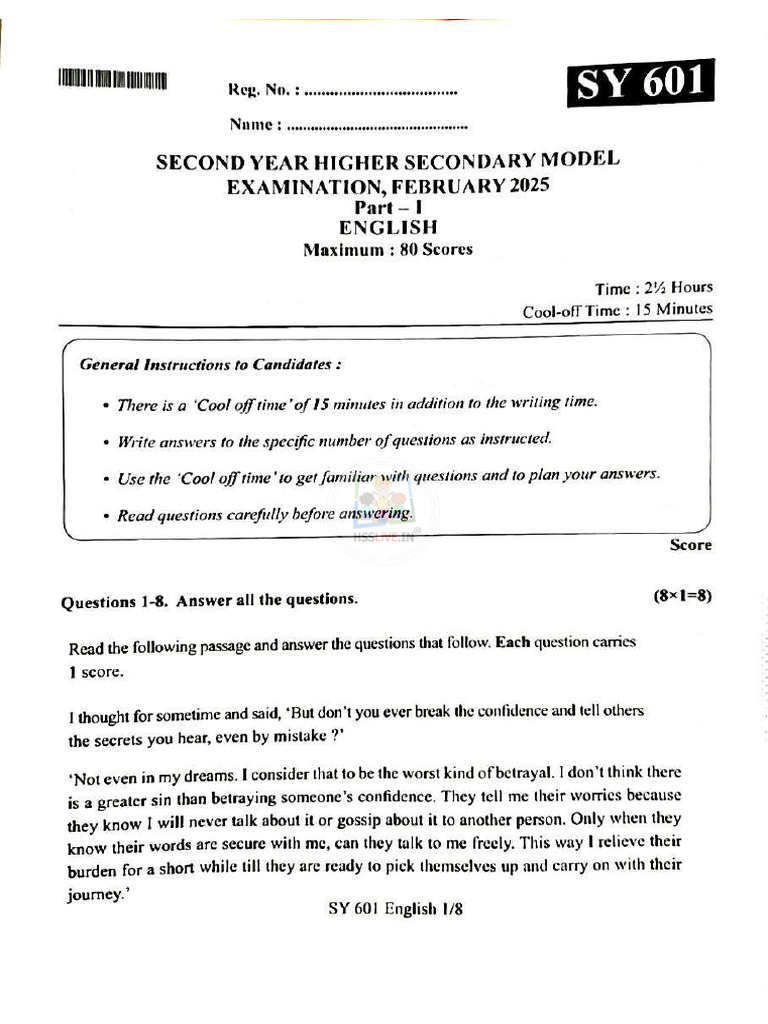 Kerala Plustwo Model Q A | PDF